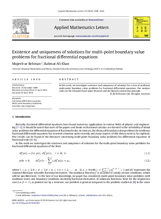 Pdf Existence And Uniqueness Of Solutions For Multi Point Boundary Value Problems For