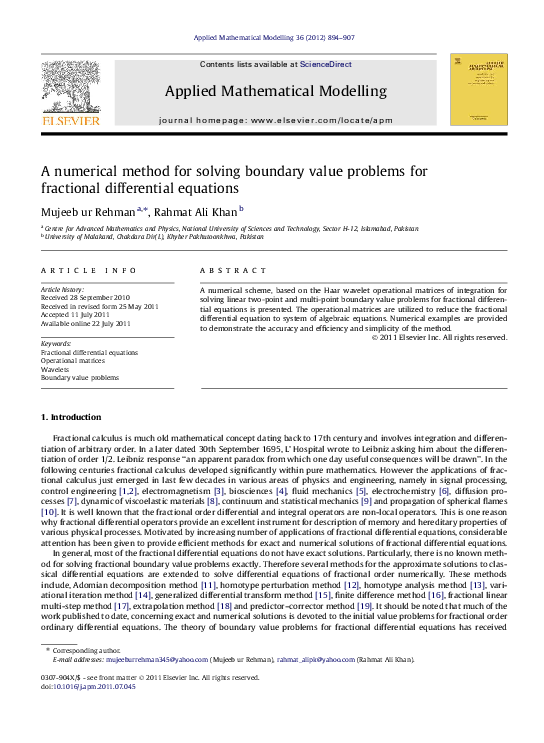 Pdf A Numerical Method For Solving Boundary Value Problems For Fractional Differential Equations