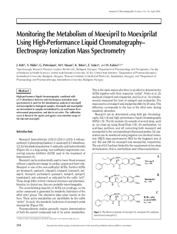(PDF) Monitoring the Metabolism of Moexipril to Moexiprilat Using High ...