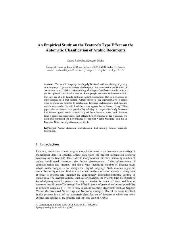 (PDF) An Empirical Study on the Feature’s Type Effect on the Automatic ...