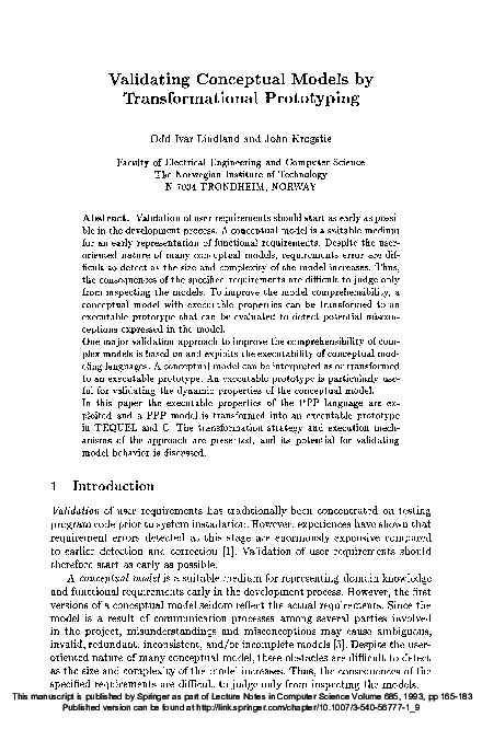(PDF) Validating conceptual models by transformational prototyping