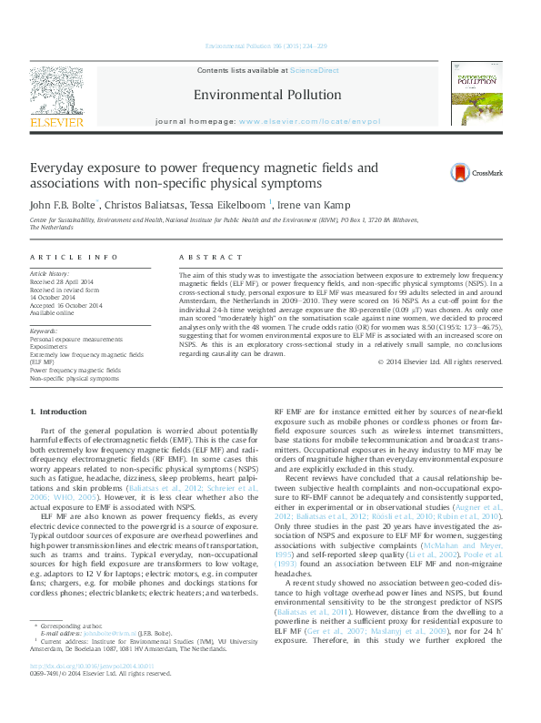 (PDF) Everyday exposure to power frequency magnetic fields and associations with non-specific ...