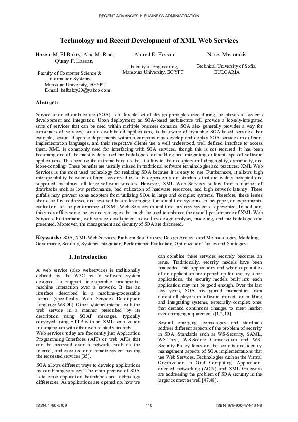 (PDF) Technology and Recent Development of XML Web Services