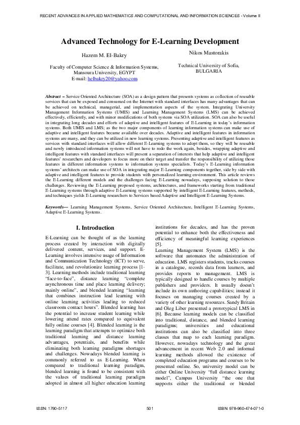 (PDF) Advanced technology for E-learning development