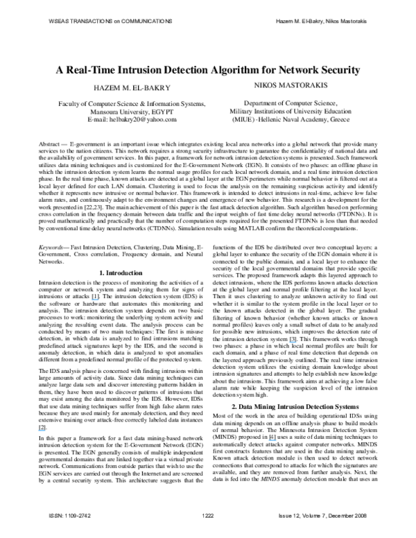 (PDF) A real-time intrusion detection algorithm for network security
