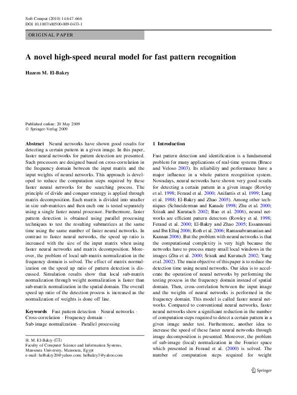 (PDF) A novel high-speed neural model for fast pattern recognition