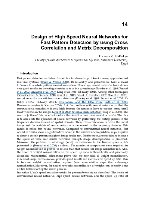 Pdf Design Of High Speed Neural Networks For Fast Pattern Detection By Using Cross Correlation