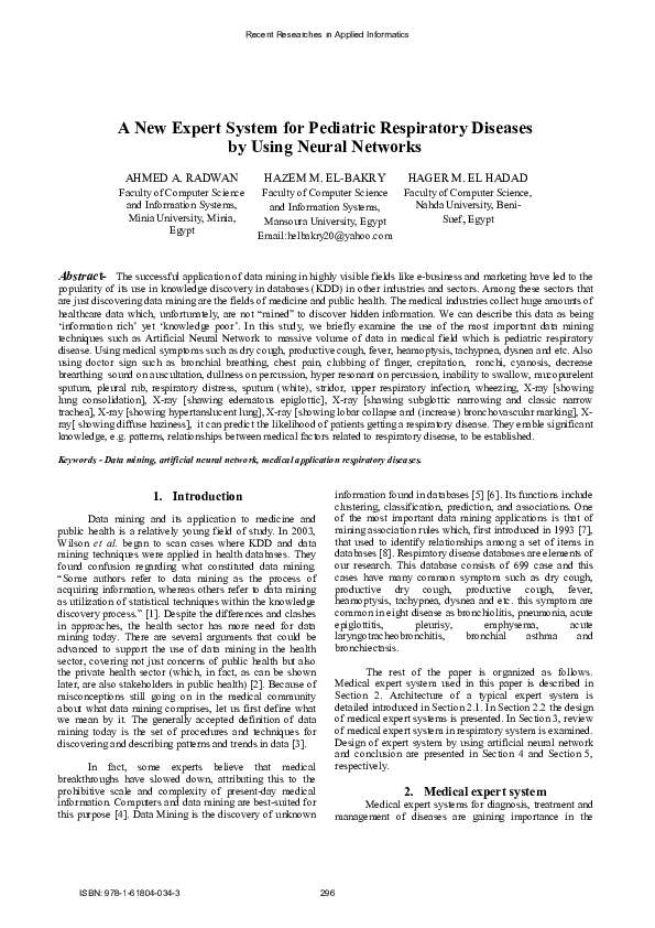 (PDF) A new expert system for pediatric respiratory diseases by using ...