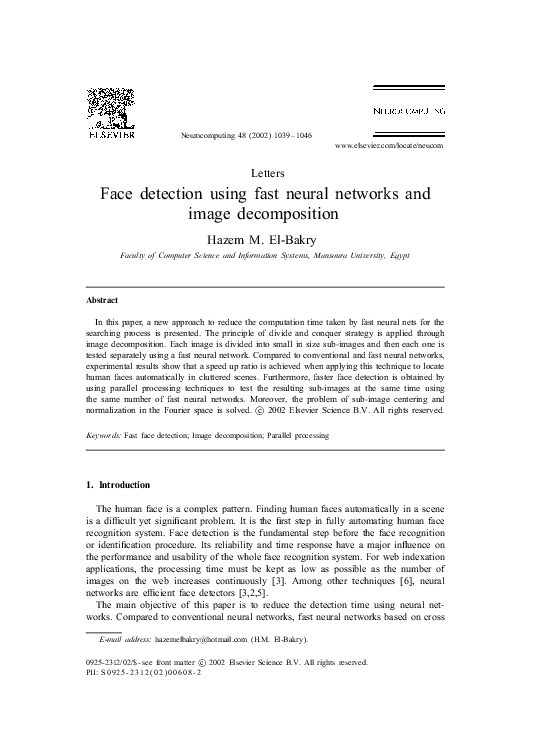Pdf Face Detection Using Fast Neural Networks And Image Decomposition 7945