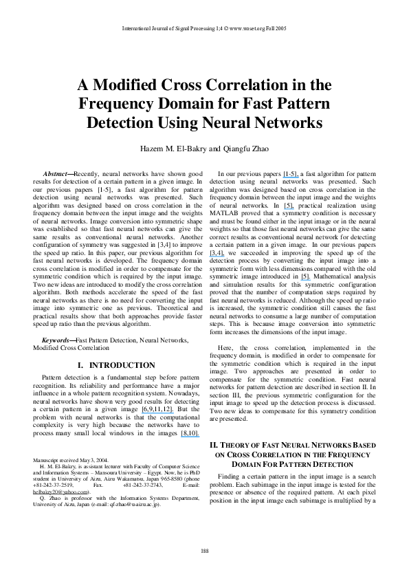 Pdf A Modified Cross Correlation In The Frequency Domain For Fast Pattern Detection Using