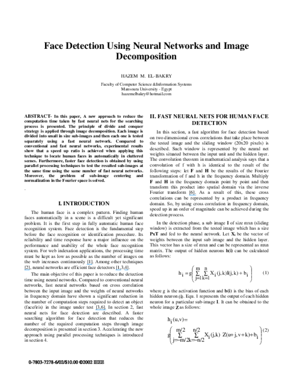 Pdf Face Detection Using Neural Networks And Image Decomposition