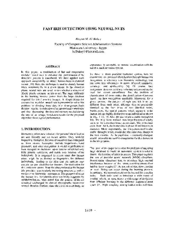 (PDF) Fast iris detection using neural nets