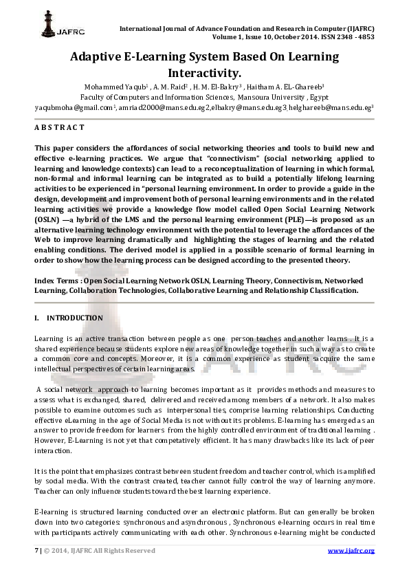(PDF) Adaptive E-Learning System Based On Learning Interactivity