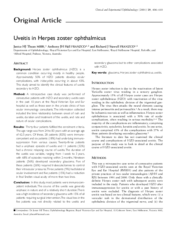 (PDF) Uveitis in Herpes zoster ophthalmicus