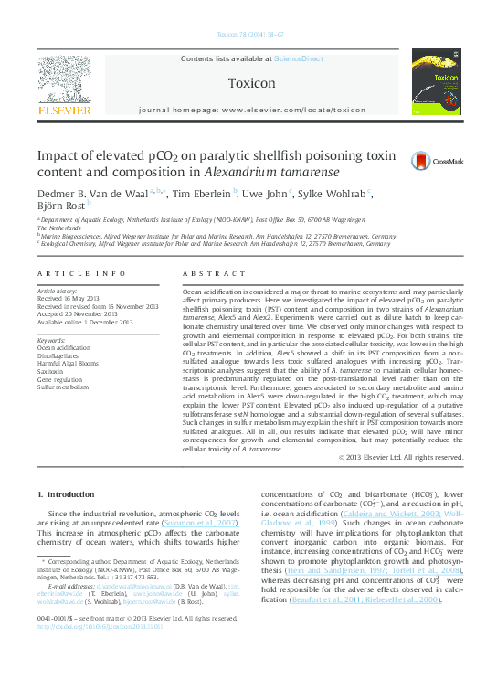 (PDF) Impact of elevated pCO2 on paralytic shellfish poisoning toxin ...