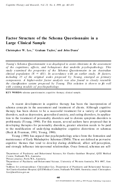 (PDF) Factor Structure of the Schema Questionnaire In a Large Clinical ...