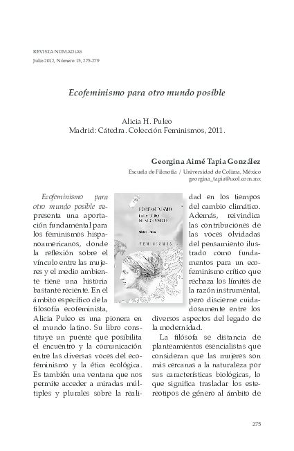 (PDF) Reseña del libro ECOFEMINISMO PARA OTRO MUNDO POSIBLE de Alicia ...