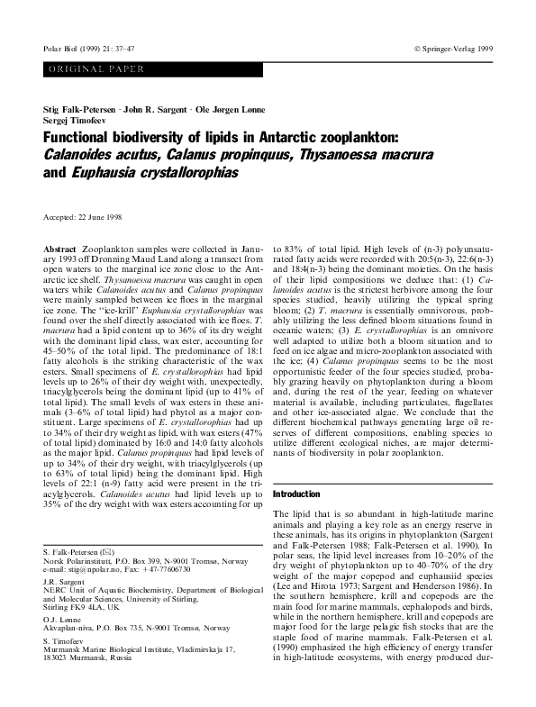 (PDF) Functional biodiversity of lipids in Antarctic zooplankton ...