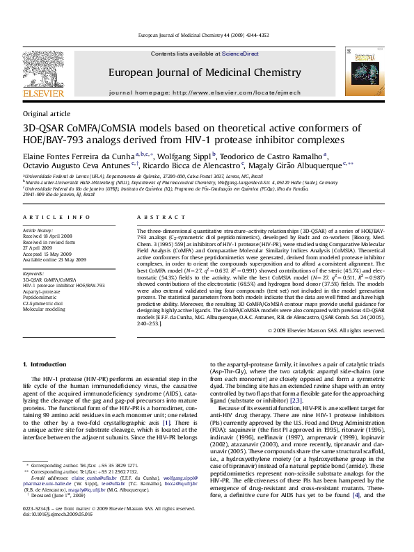 Pdf 3d Qsar Comfa Comsia Models Based On Theoretical Active