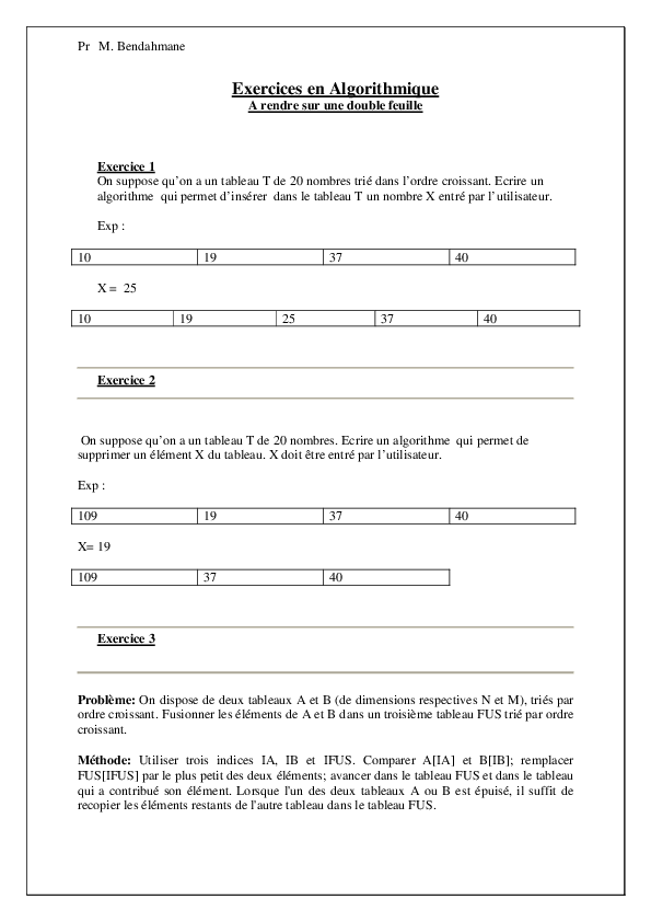 (PDF) Exercices en Algorithmique