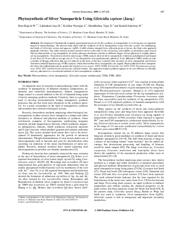 (PDF) Phytosynthesis of Silver Nanoparticle Using Gliricidia sepium (Jacq.)