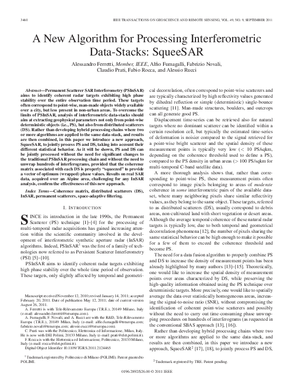 Pdf A New Algorithm For Processing Interferometric Data Stacks Squeesar