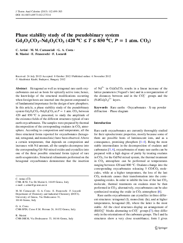 (PDF) Phase stability study of the pseudobinary system Gd2O3-Nd2O3 (T≙1350°C)