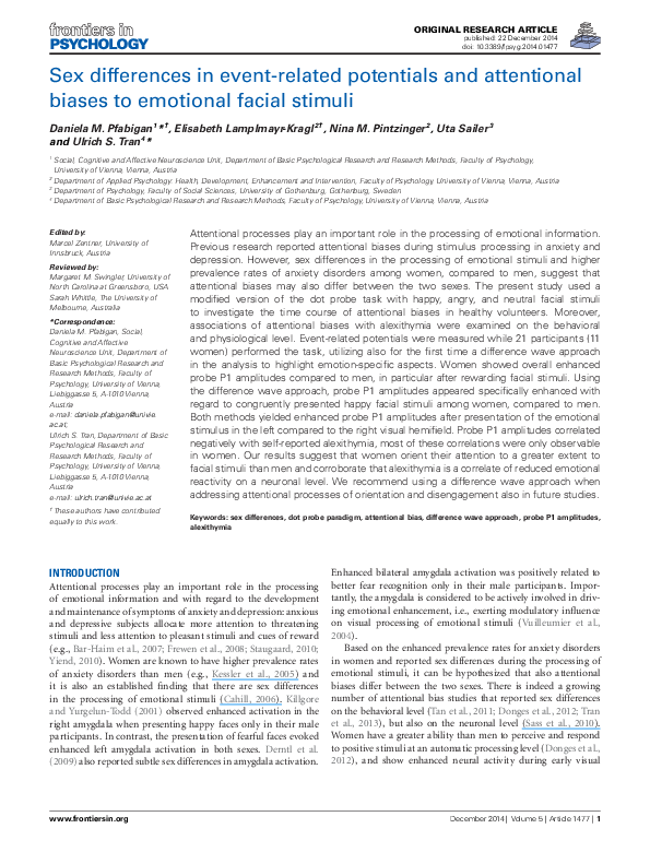 Pdf Sex Differences In Event Related Potentials And Attentional