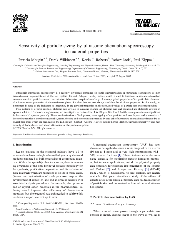 Pdf Sensitivity Of Particle Sizing By Ultrasonic Attenuation