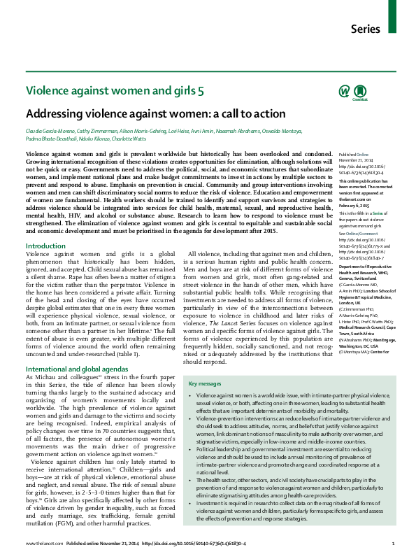 (PDF) Addressing violence against women: a call to action