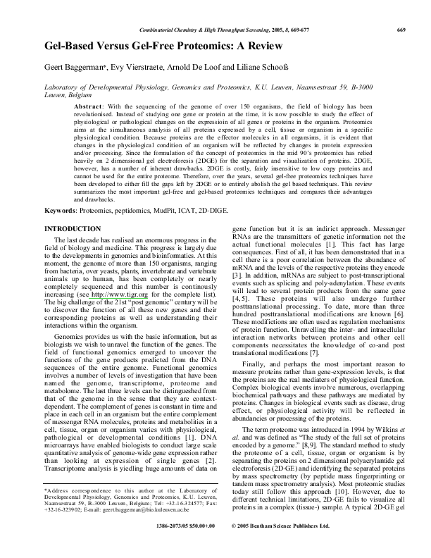 (PDF) Gel-Based Versus Gel-Free Proteomics: A Review
