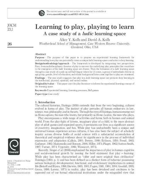 (PDF) Learning to play, playing to learn: A case study of a ludic learning space