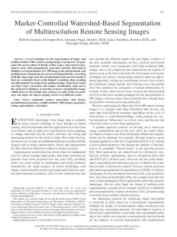 Pdf Marker Controlled Watershed Based Segmentation Of Multiresolution Remote Sensing Images