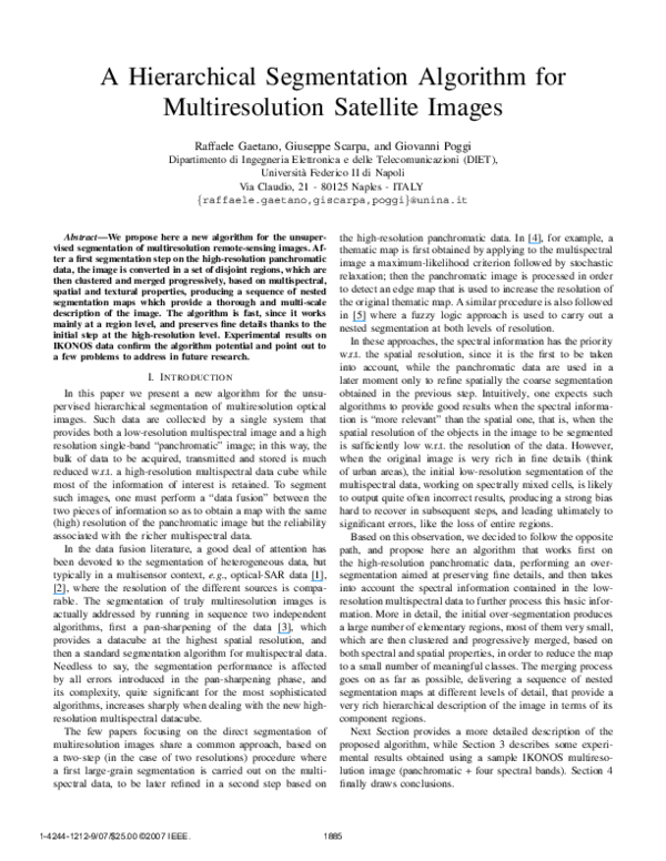 Pdf A Hierarchical Segmentation Algorithm For Multiresolution Satellite Images