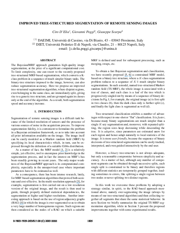 (PDF) Improved tree-structured segmentation of remote sensing images