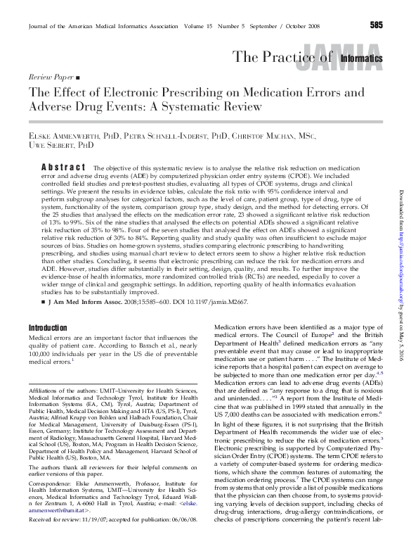(PDF) The Effect of Electronic Prescribing on Medication Errors and Adverse Drug Events: A ...