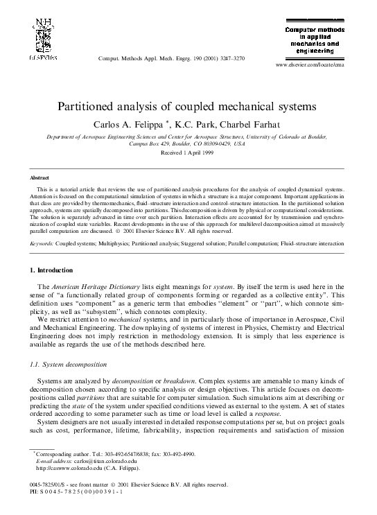 (PDF) Partitioned analysis of coupled mechanical systems