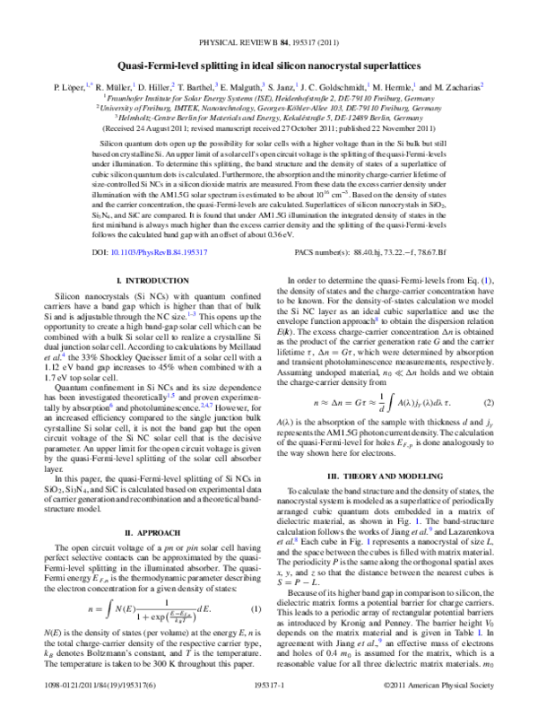 (PDF) Quasi-Fermi-level splitting in ideal silicon nanocrystal ...