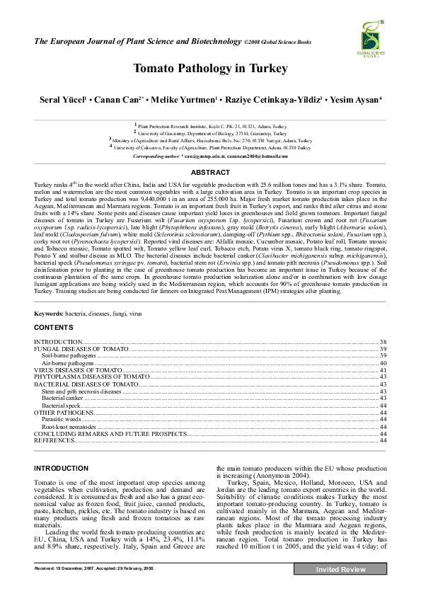 Tomato Pathology in Turkey