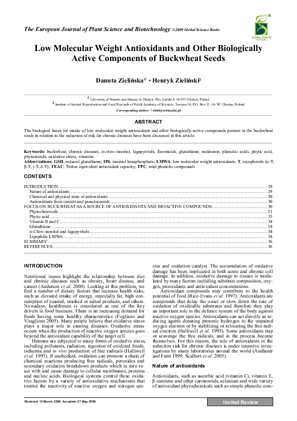 Low Molecular Weight Antioxidants and Other Biologically Active ...