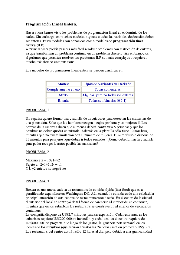 (PDF) Programación Lineal Entera