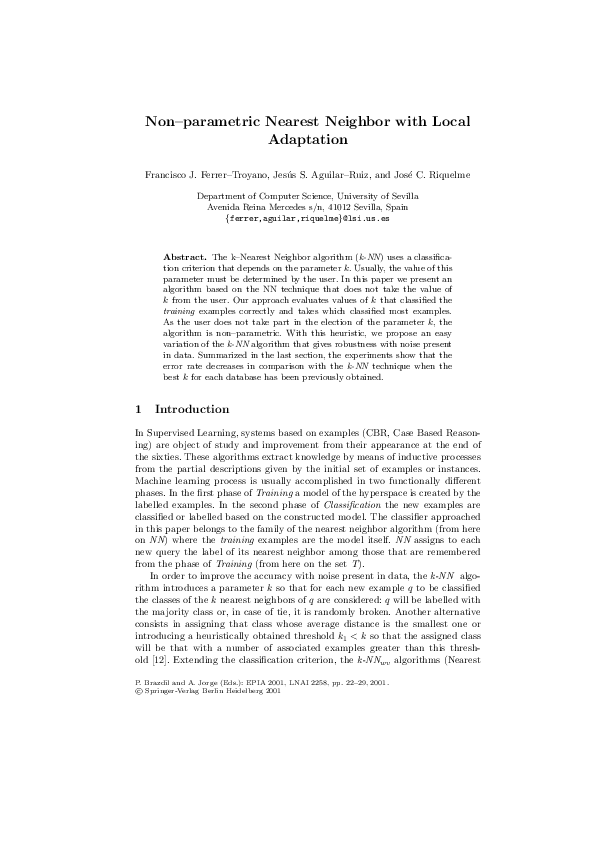 (PDF) Non-parametric Nearest Neighbor with Local Adaptation