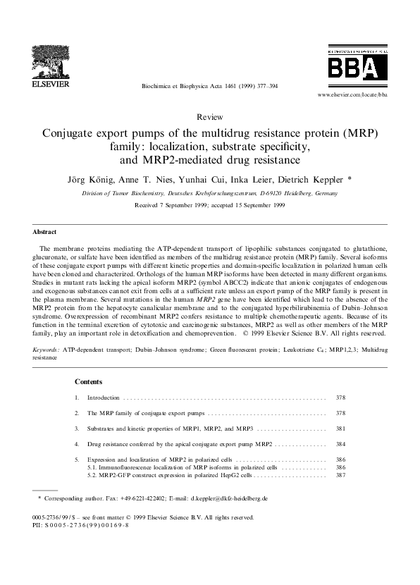 (PDF) Conjugate export pumps of the multidrug resistance protein (MRP ...