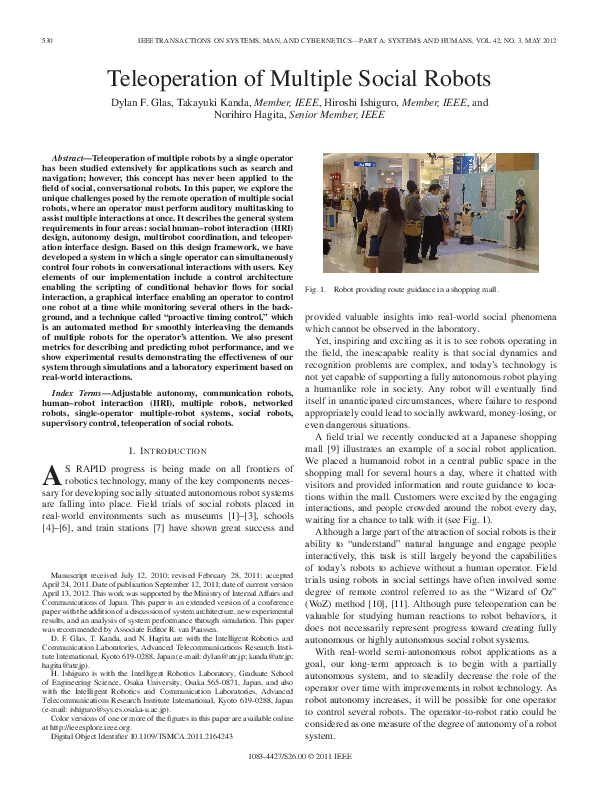 (PDF) Teleoperation of Multiple Social Robots