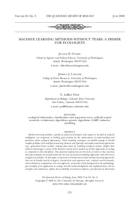(PDF) Machine Learning Methods Without Tears: A Primer for Ecologists