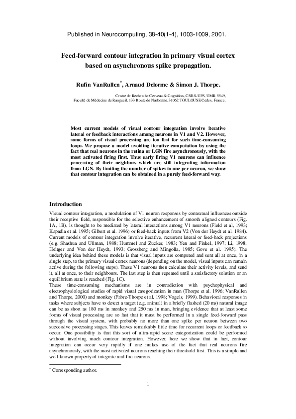 (PDF) Feed-forward contour integration in primary visual cortex based on asynchronous spike ...