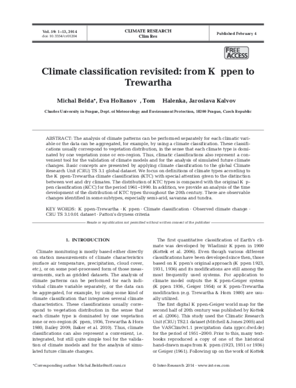 (PDF) Climate classification revisited: from Köppen to Trewartha