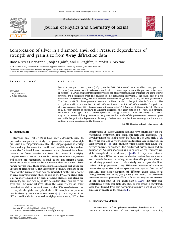 (PDF) Compression of silver in a diamond anvil cell: Pressure ...