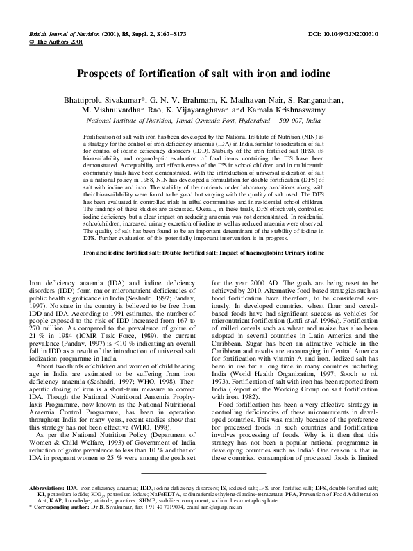 Pdf Prospects Of Fortification Of Salt With Iron And Iodine