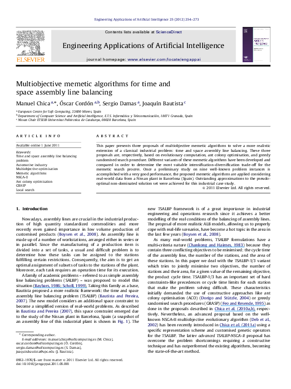 (PDF) Multiobjective memetic algorithms for time and space assembly line balancing